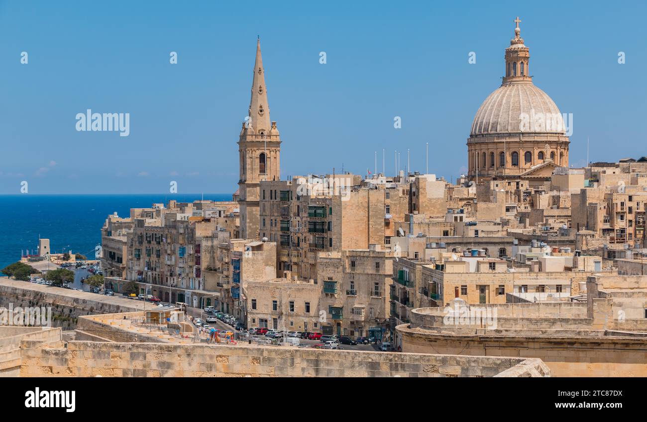 A picture of the main peninsula of Valletta, dominated by the dome of ...