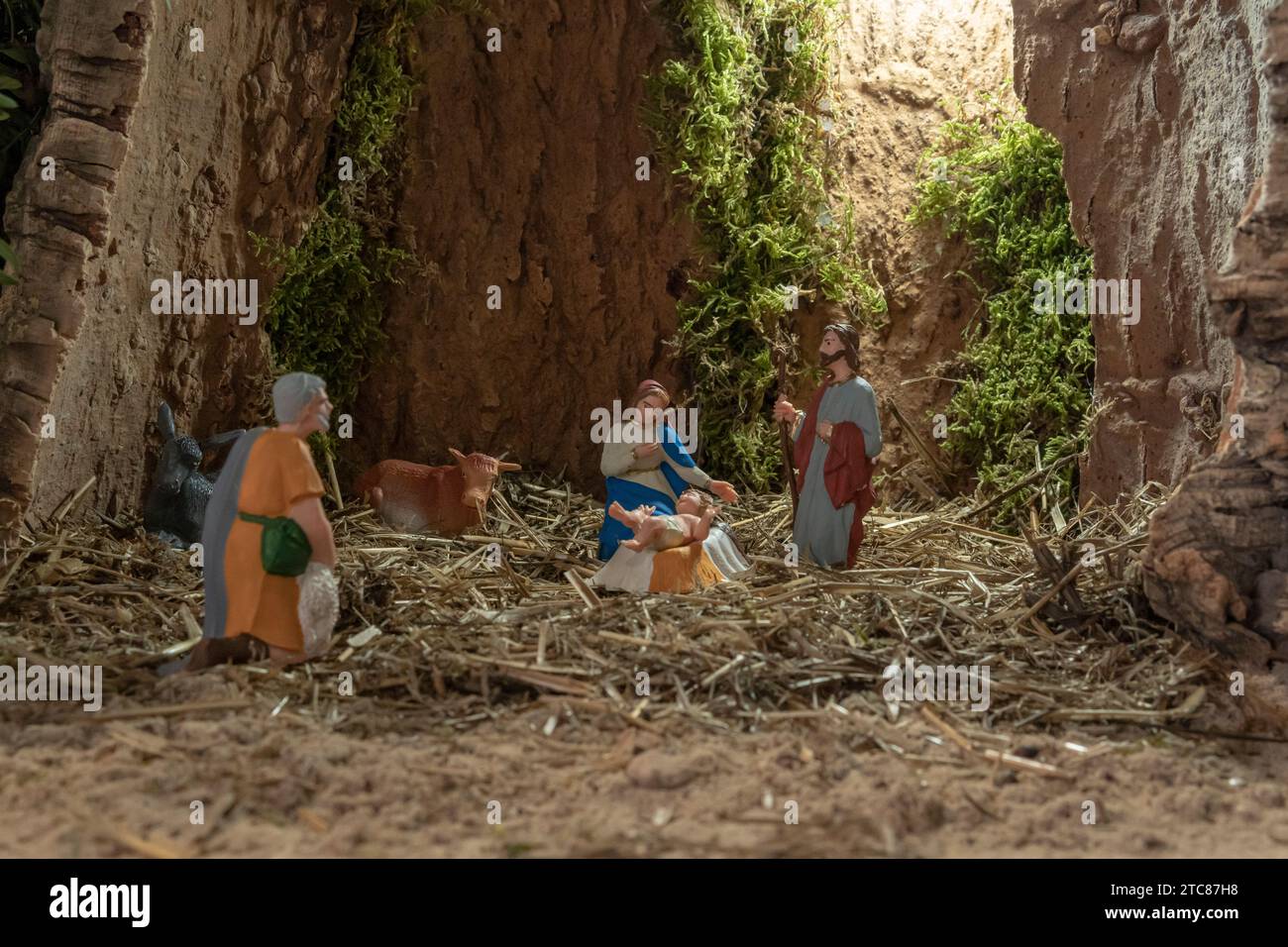 Figurines from a catholic christian nativity scene in the parish church ...