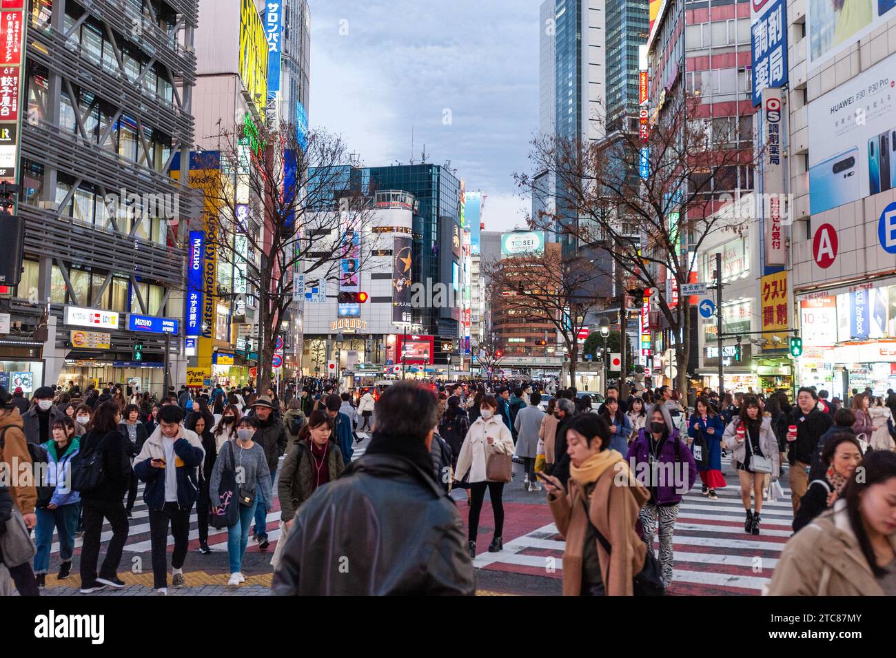 Tokyo, Japan - January 9, 2020. Exterior of the busy streets of Tokyo ...