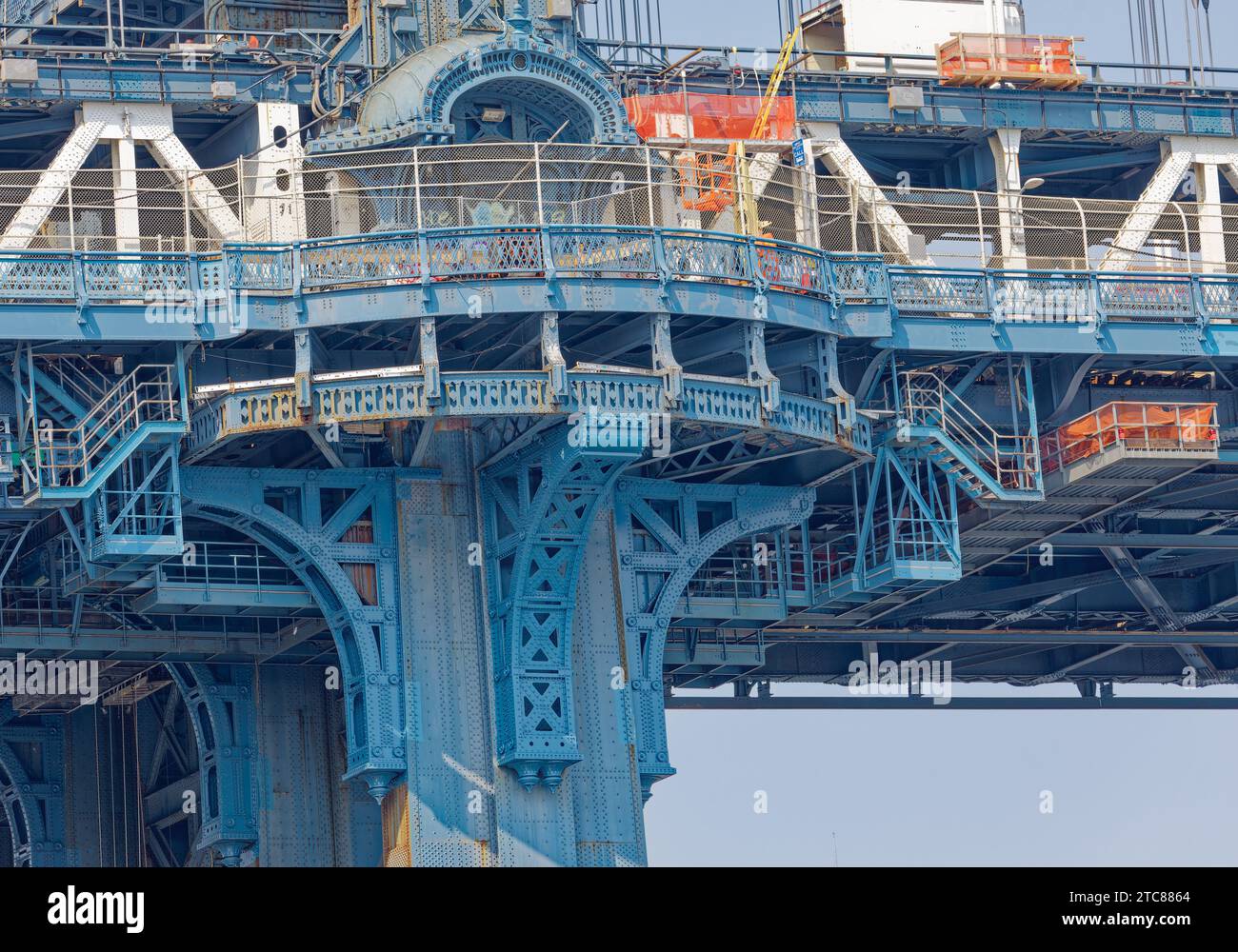 Massive steel towers support the Manhattan Bridge, one of three ...
