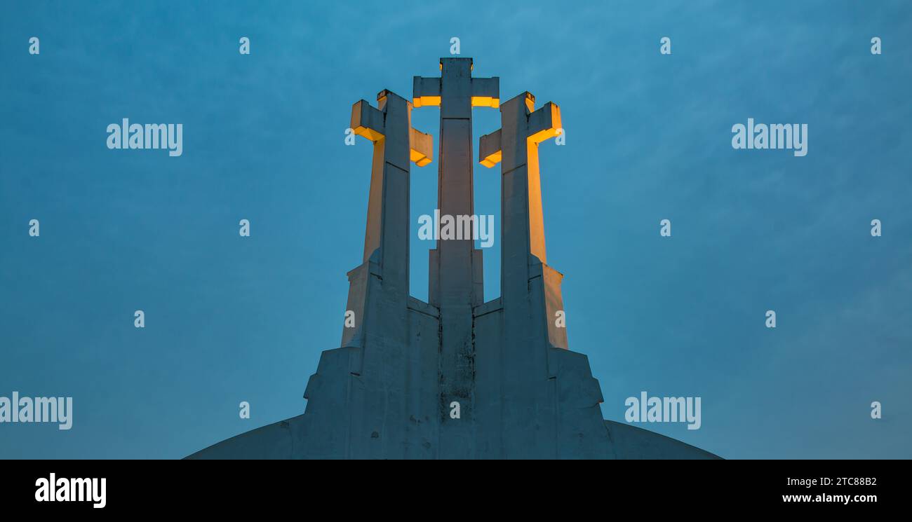 A picture of the Three Crosses monument, at sunset, in Vilnius Stock ...