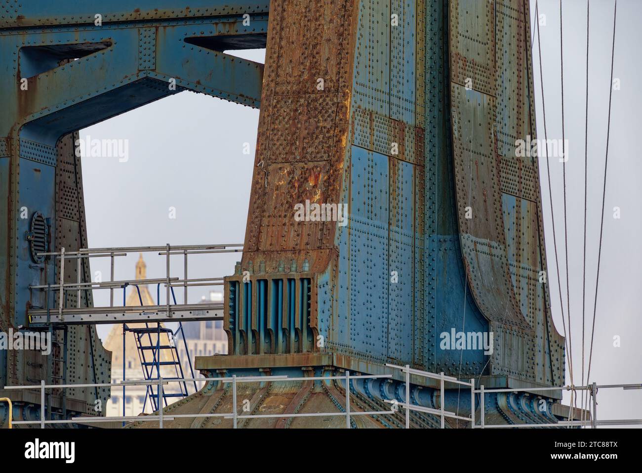 Massive steel towers support the Manhattan Bridge, one of three ...