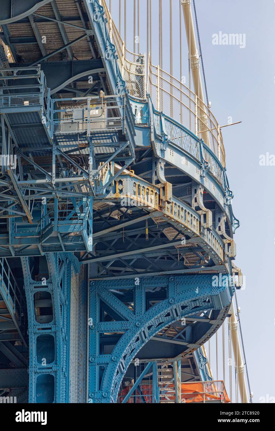 Massive steel towers support the Manhattan Bridge, one of three ...