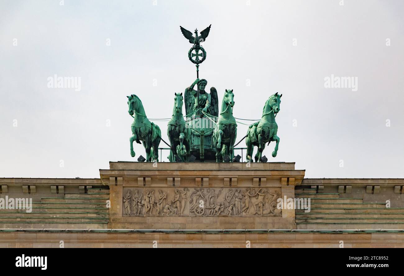 A picture of the statue at the top of the Brandenburg Gate, in Berlin ...