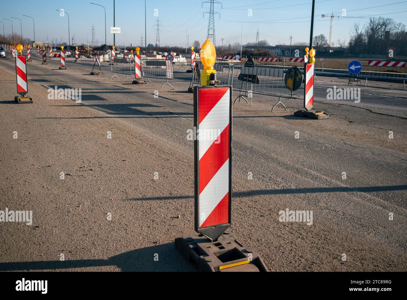 works in progress on roadways, high visibility signs indicating the ...