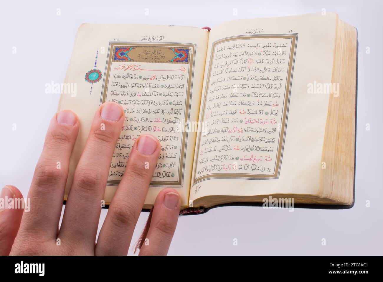 Hand holding The Holy Quran on a white background Stock Photo - Alamy