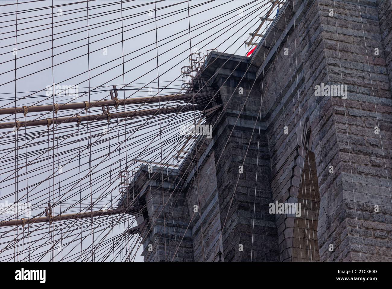 Historic icon of New York, the Brooklyn Bridge is a web of cables ...