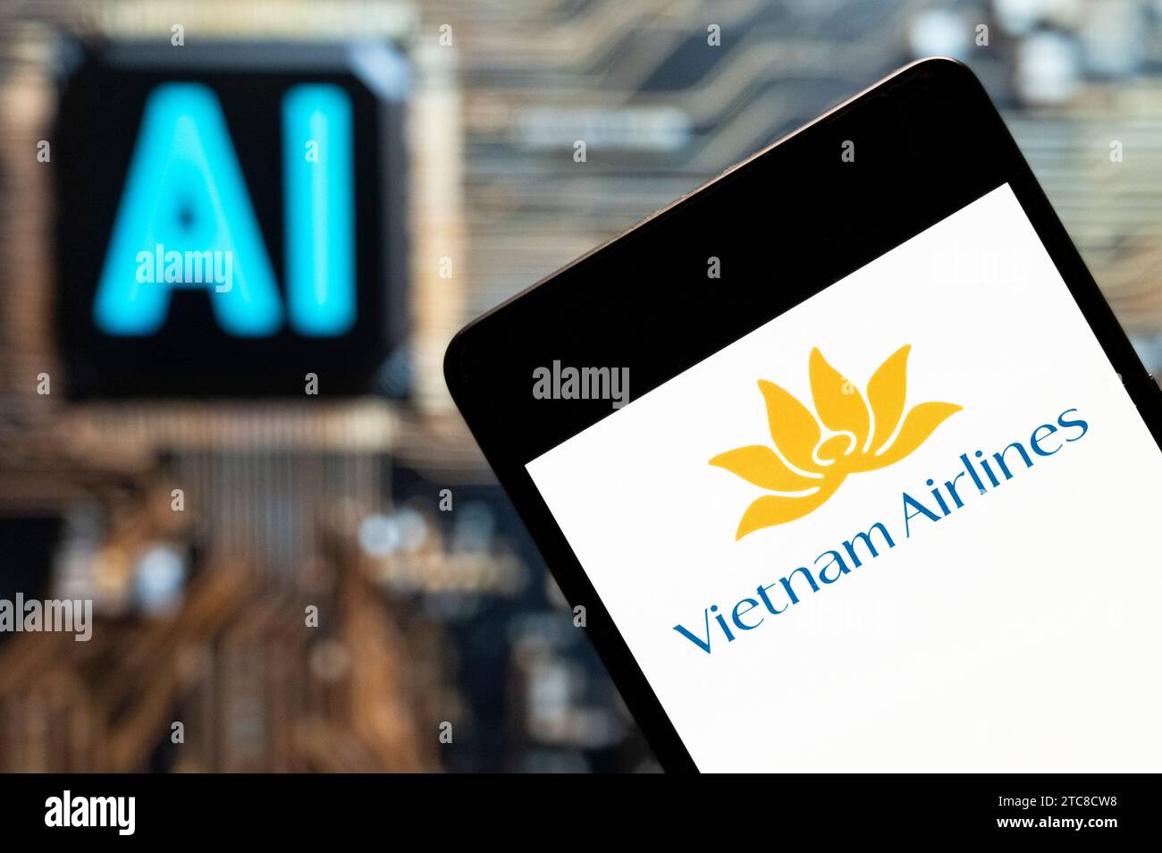 In this photo illustration, the Vietnamese airline, Vietnam Airlines ...