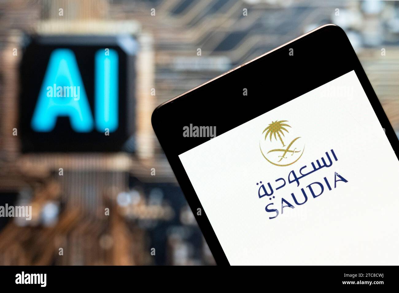 In this photo illustration, the Saudi Arabian Airlines (Saudia) logo ...
