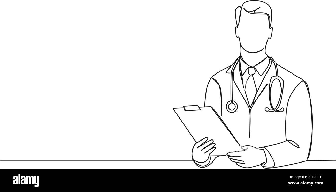 continuous single line drawing of physician with stethoscope and ...