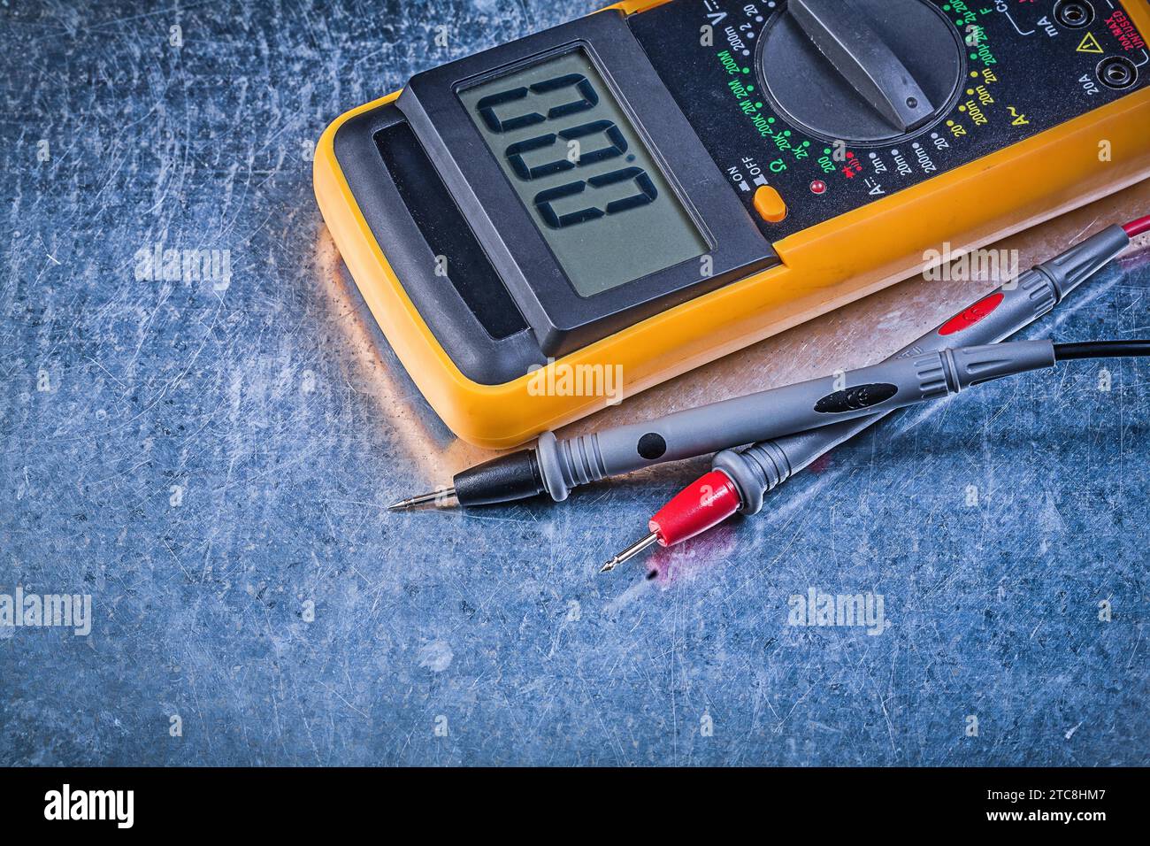 Digital electric tester current probe on metallic background Stock ...