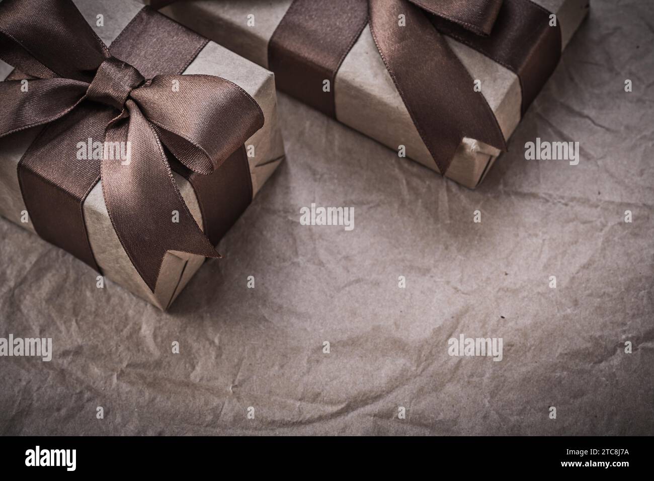 Present boxes on wrapping paper celebrations concept Stock Photo - Alamy