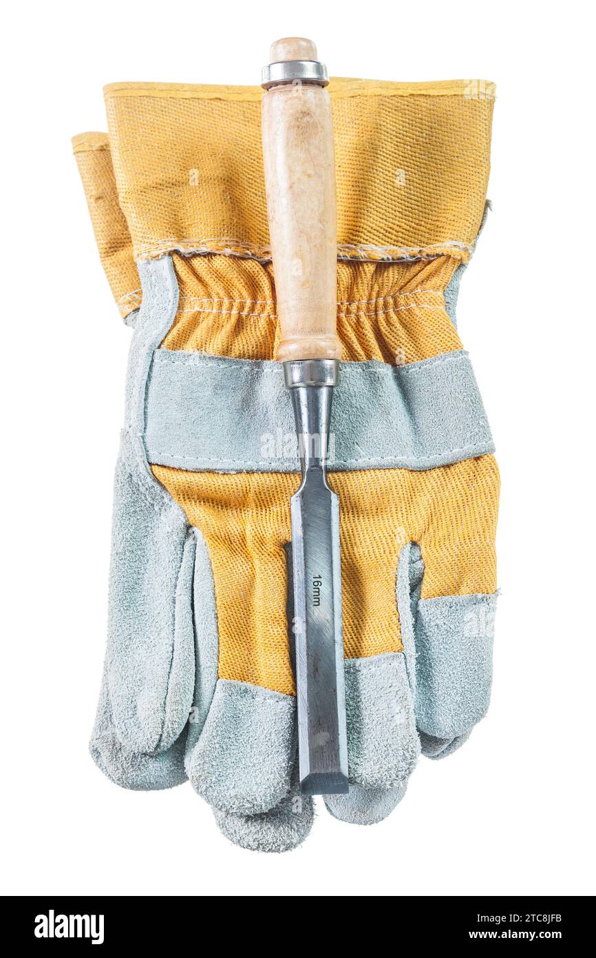 Safety gloves firmer chisel isolated on white Stock Photo - Alamy