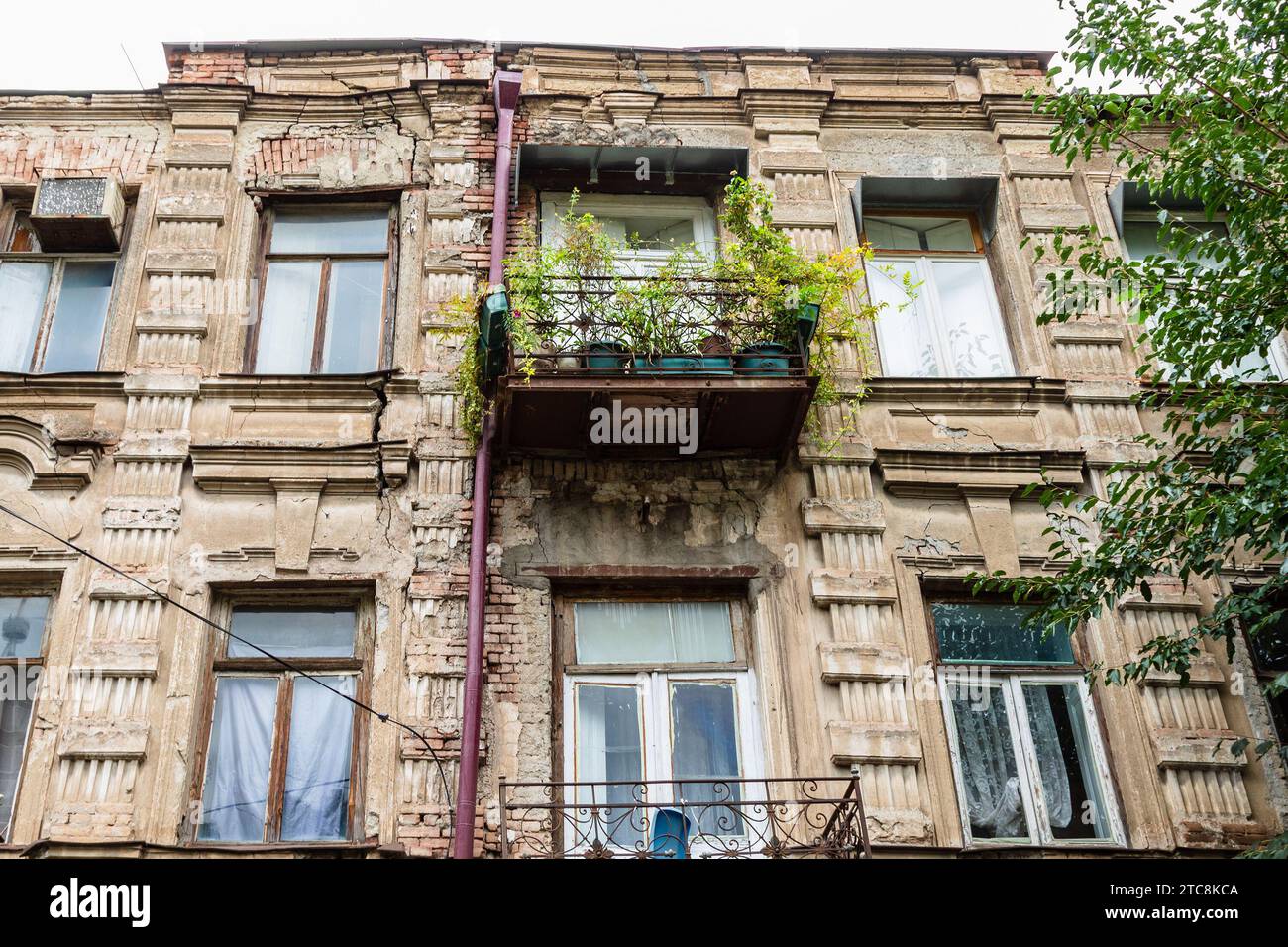 travel to Georgia - facade of old shabby urban house on Arsena Street ...