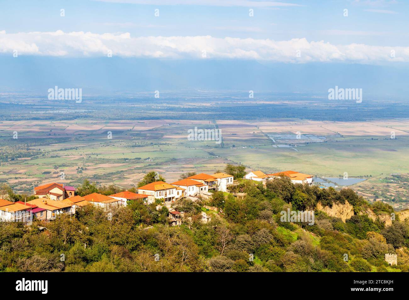 travel to Georgia - houses of Signagi town over Alazan valley in ...