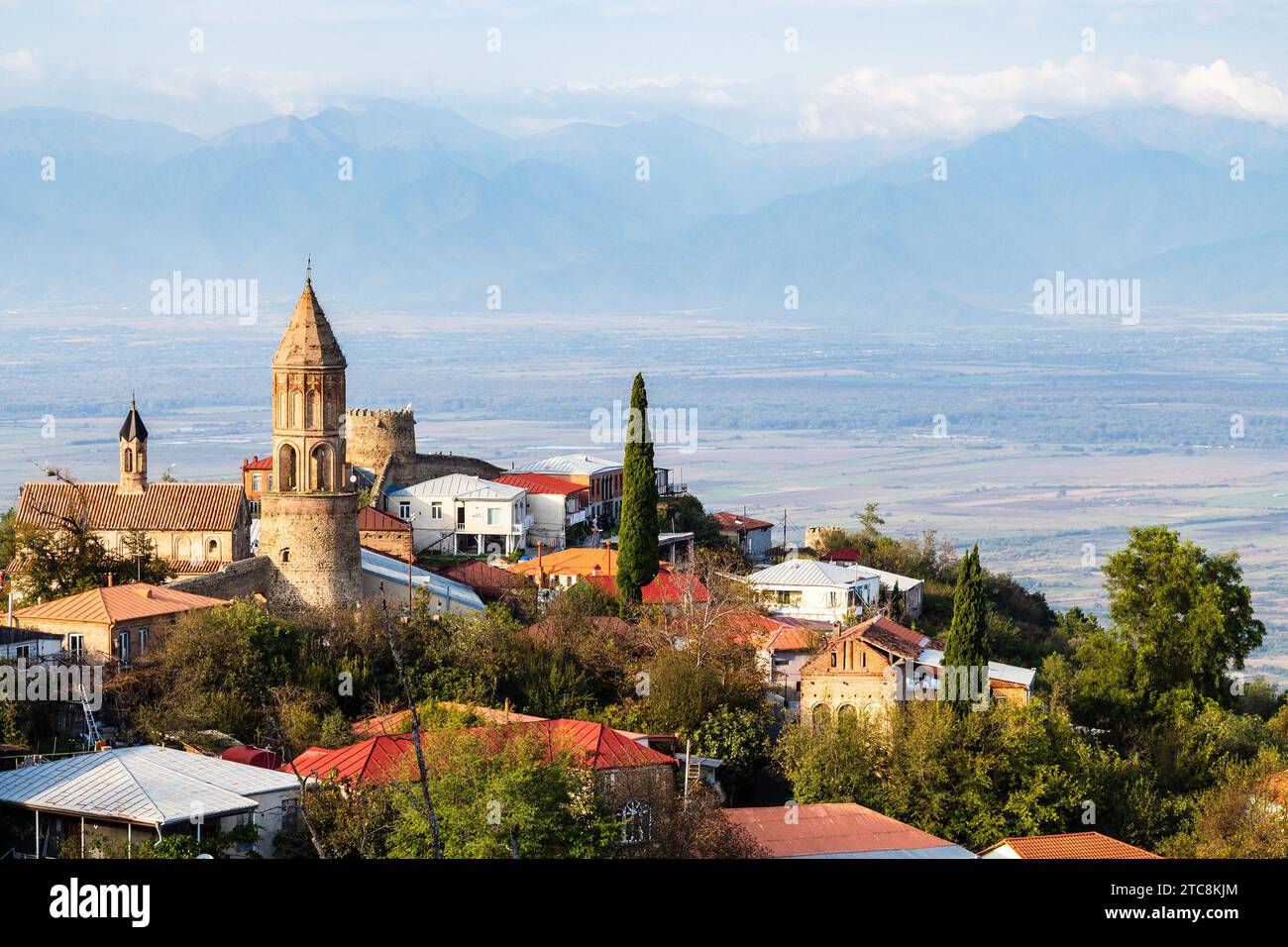 travel to Georgia - Sighnaghi town with cathedral over Alazan valley in ...