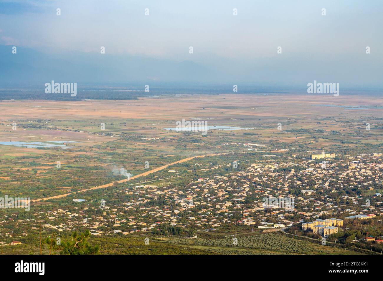 travel to Georgia - view of Alazan valley at autumn twilight from ...