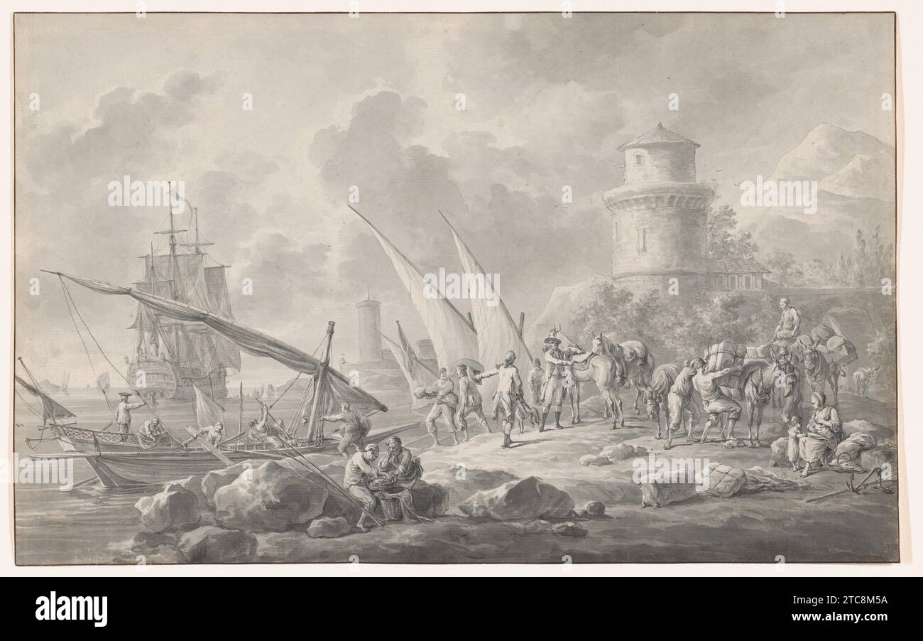 Soldiers Loading Barges for a Large Sailing Ship Along the Coast 2015 ...