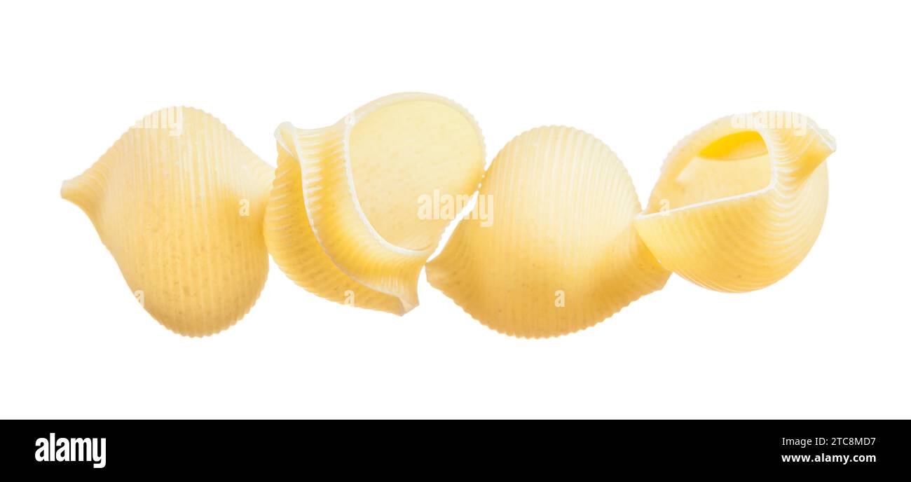Uncooked short-cut pasta shells isolated on white Stock Photo - Alamy