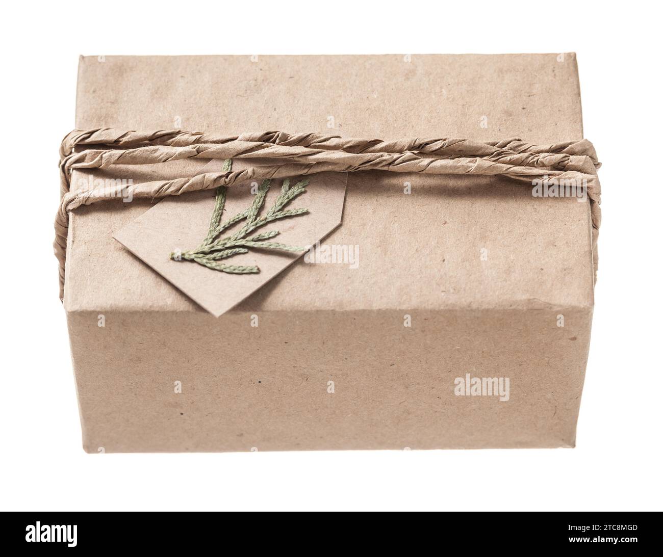 Vintage handmade packed gift box isolated on white Stock Photo - Alamy