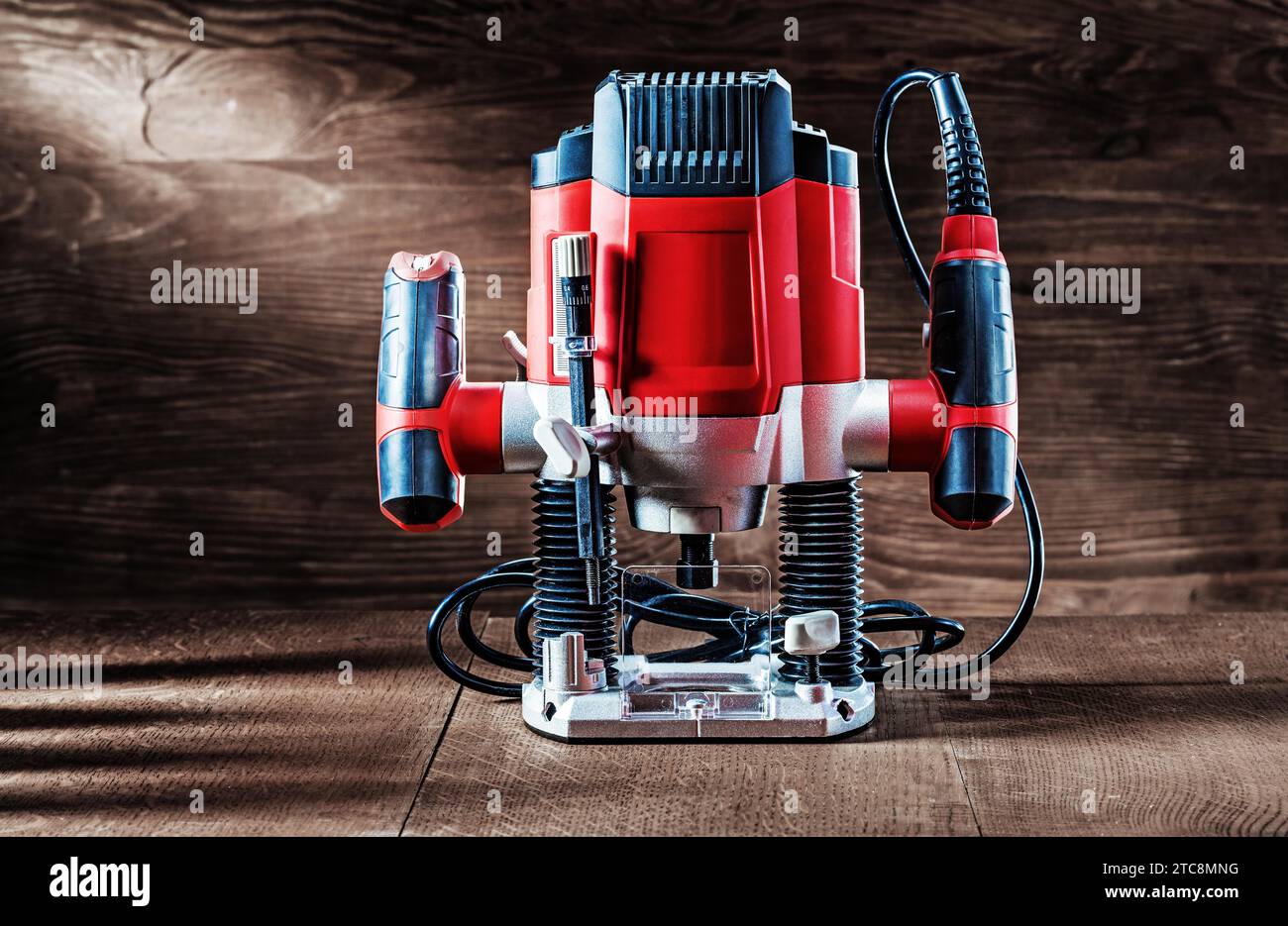 Front view red speed variable power small plunge router milling machine ...