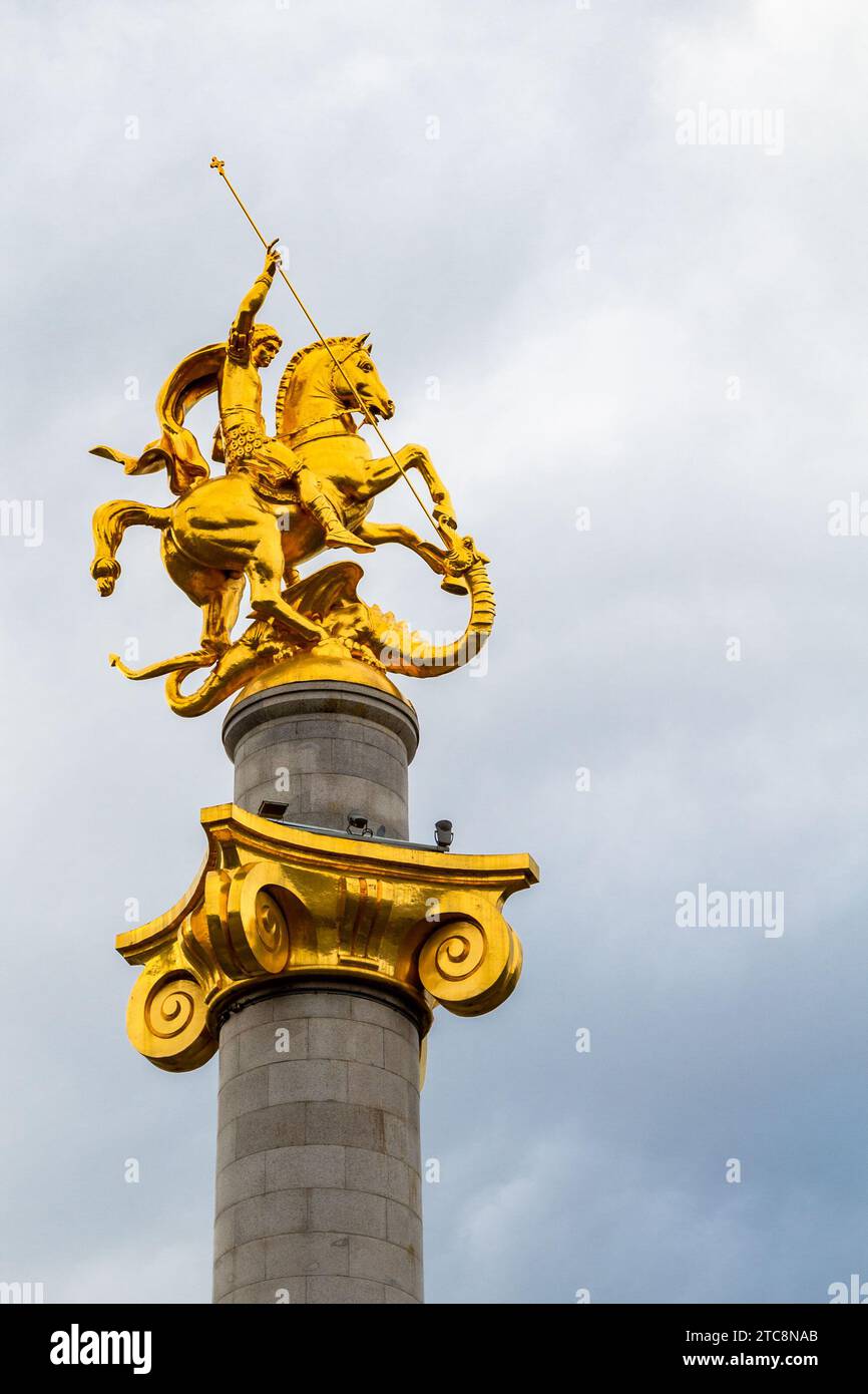 Tbilisi, Georgia - September 22, 2023: top of Liberty Monument with ...
