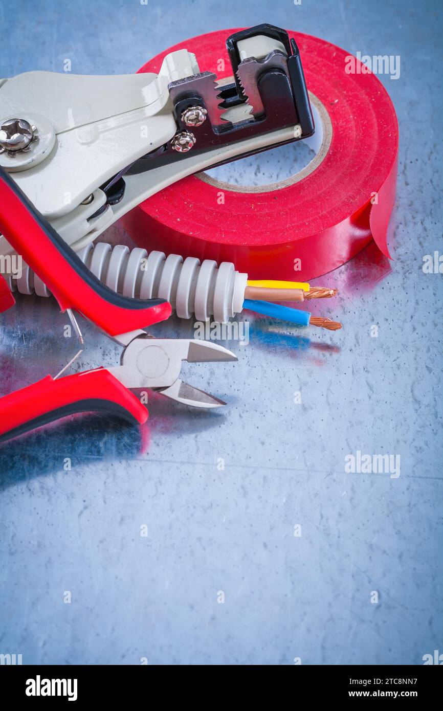 Collection of electricians tape wire protection cables sharp nippers ...
