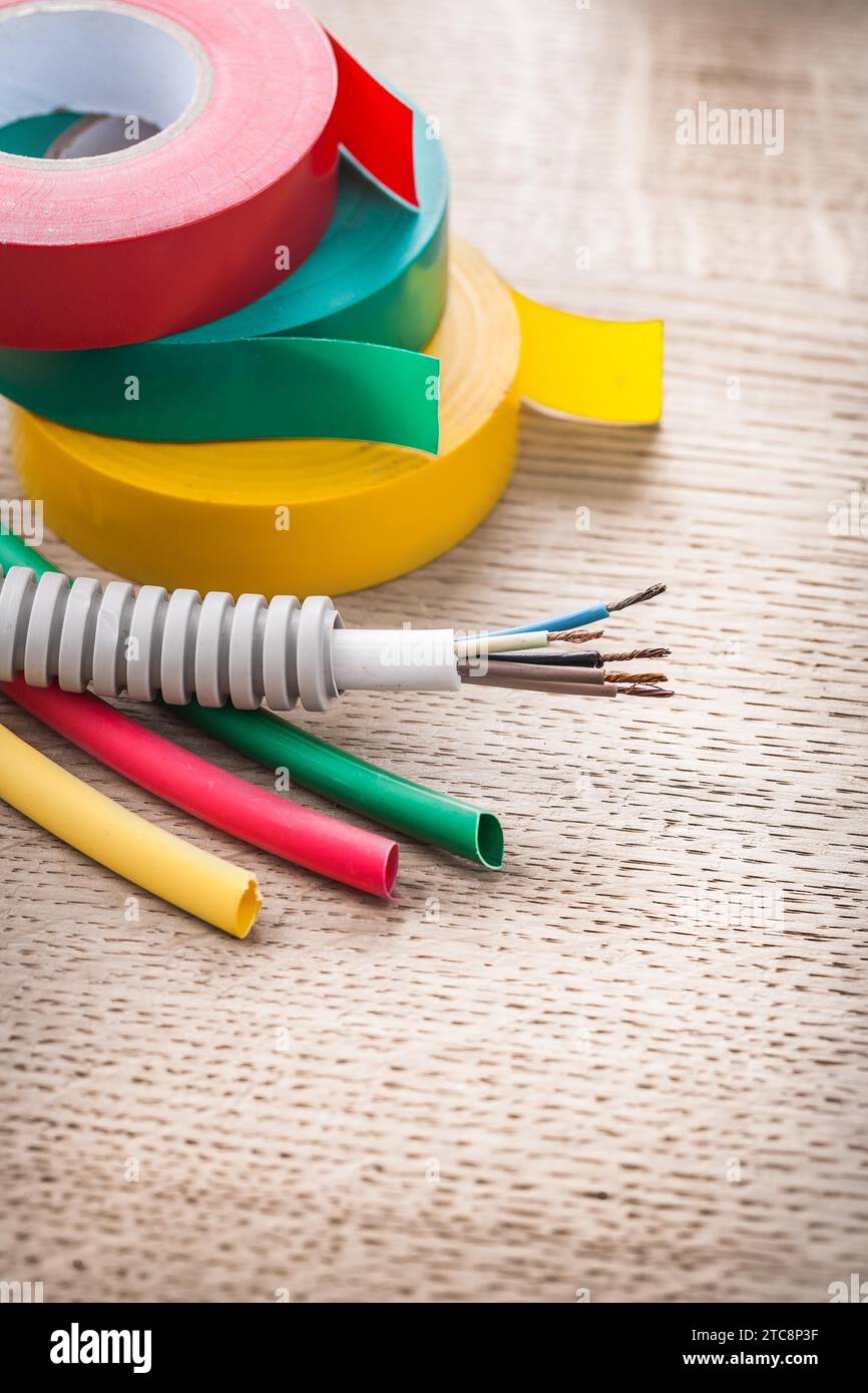 Electric corrugated pipe cables insulation tapes electricity concept ...