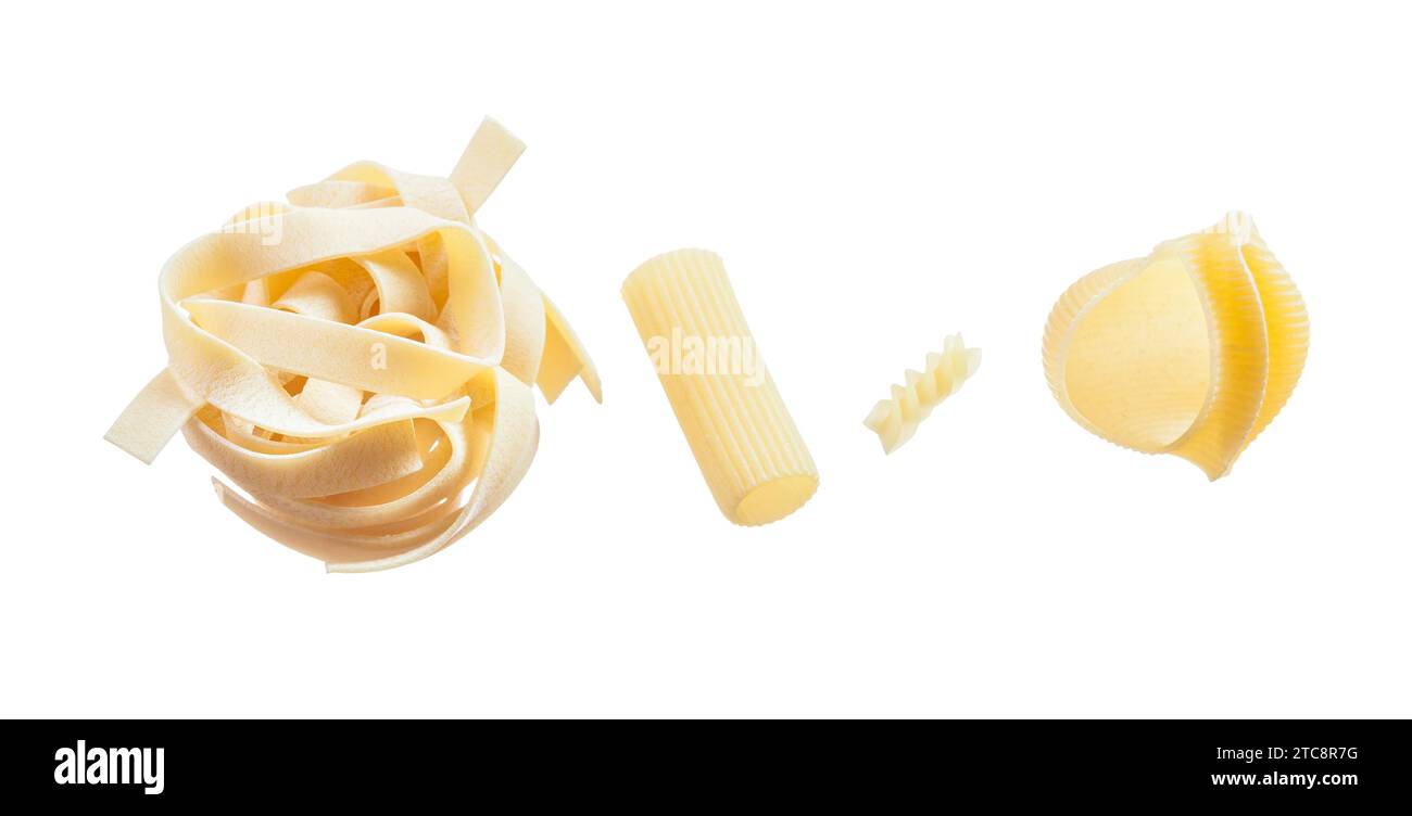 Set of raw Italian pasta against a white background Stock Photo - Alamy