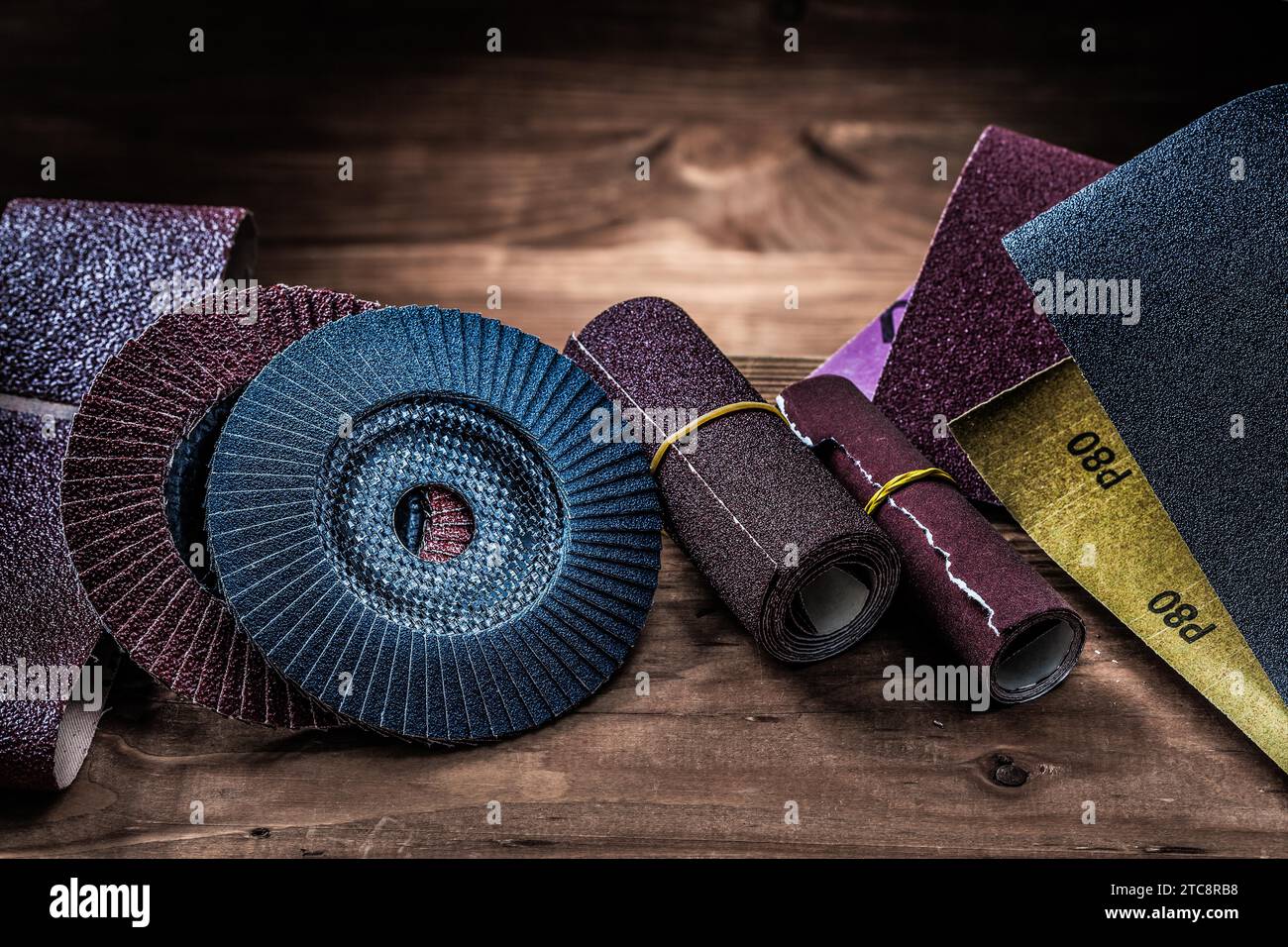 Sandpaper set on old wood Stock Photo - Alamy