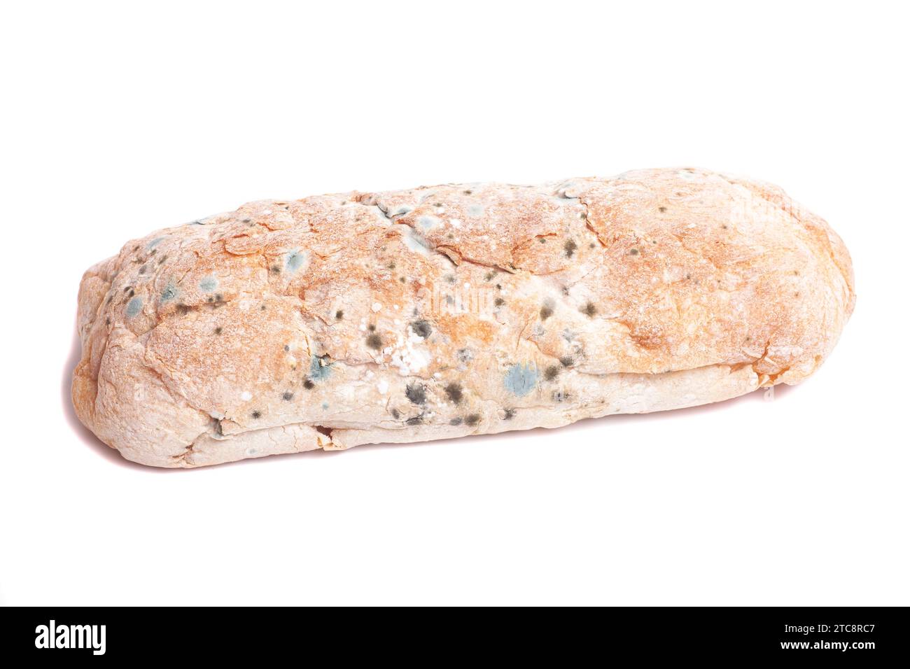 Spoiled loaf of white bread with mold isolated on white background ...