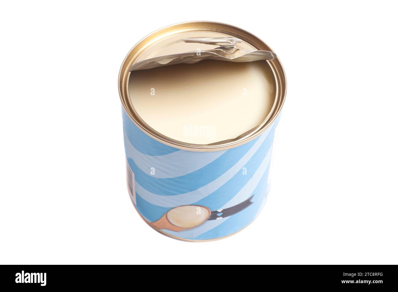 Opened Condensed milk tin can isolated on white Stock Photo - Alamy