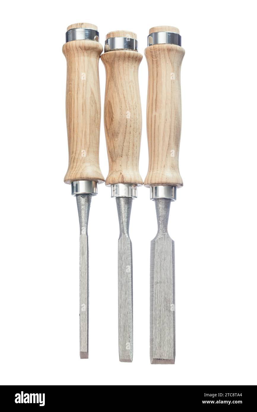 Assortment of flat chisels against a white background Stock Photo - Alamy