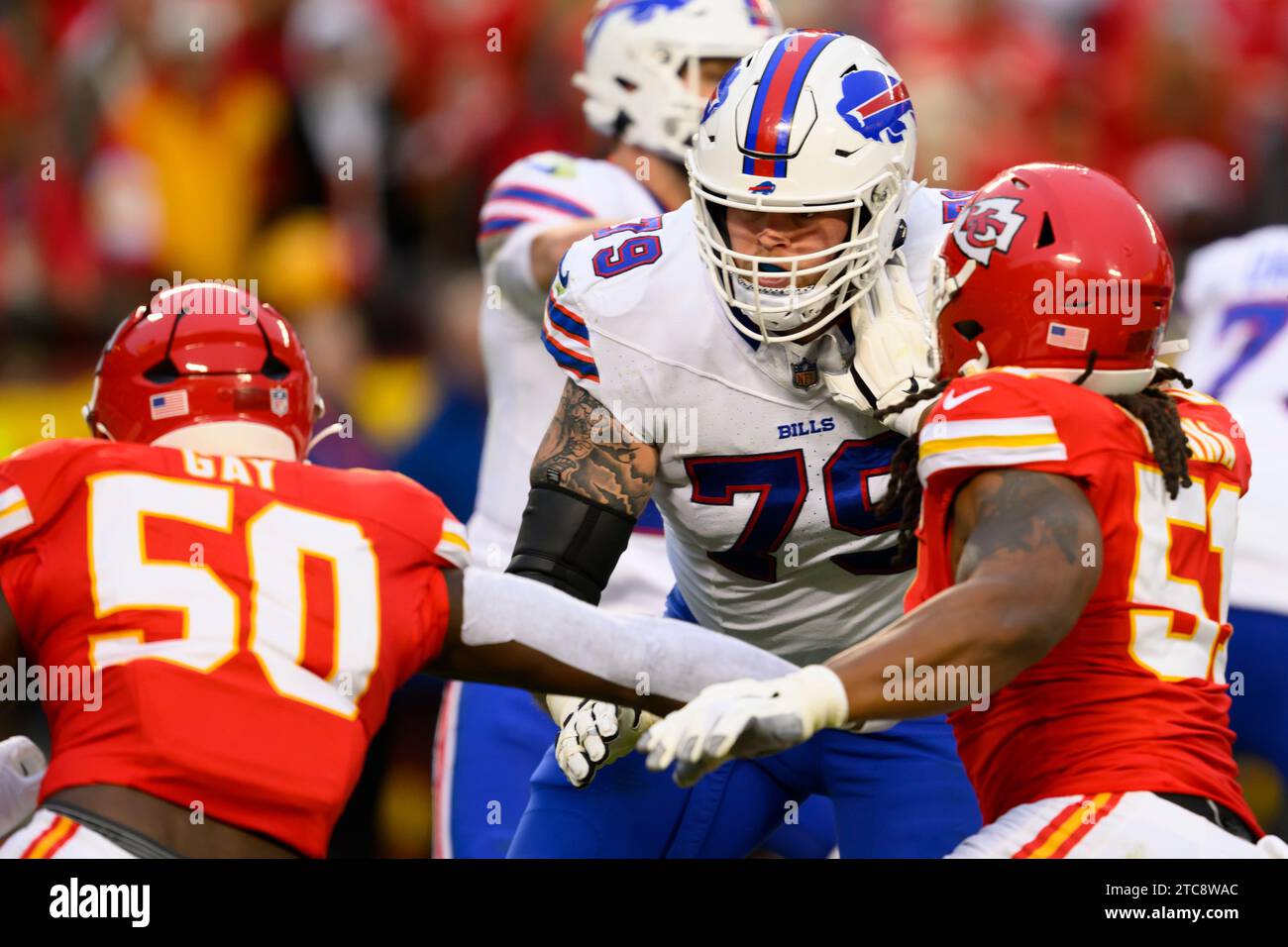 Buffalo Bills offensive tackle Spencer Brown (79) blocks against Kansas ...