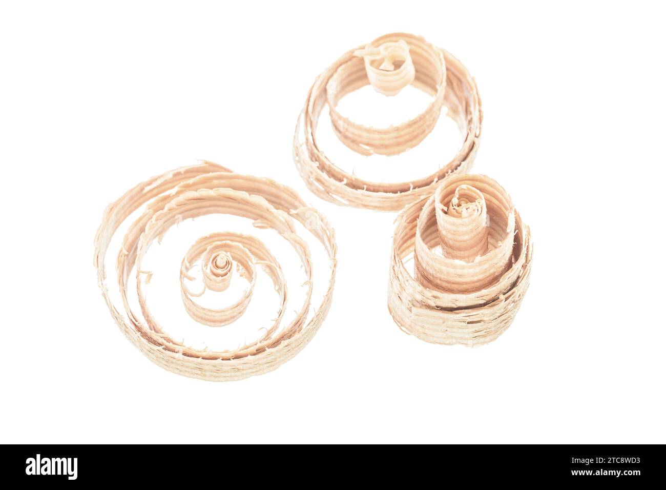 Curly wood shavings against a white background Stock Photo - Alamy