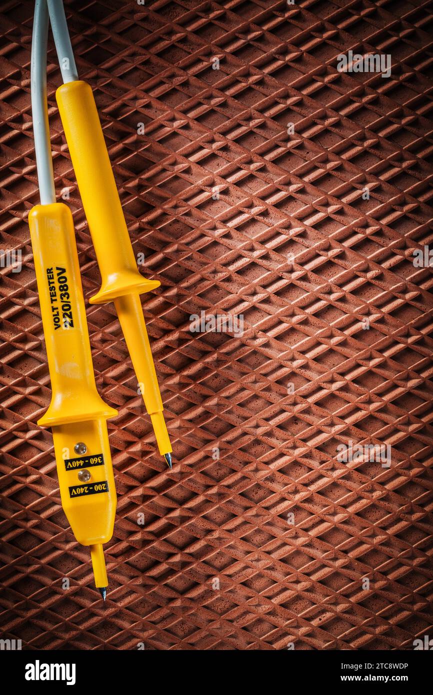 Electrical tester on dielectric rubber mat View from above Stock Photo ...