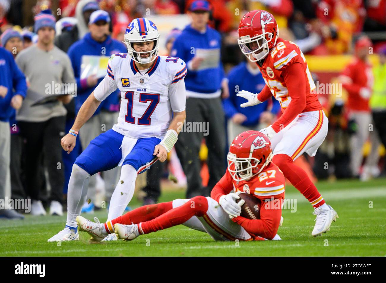 Kansas City Chiefs safety Chamarri Conner (27) goes to the ground after ...
