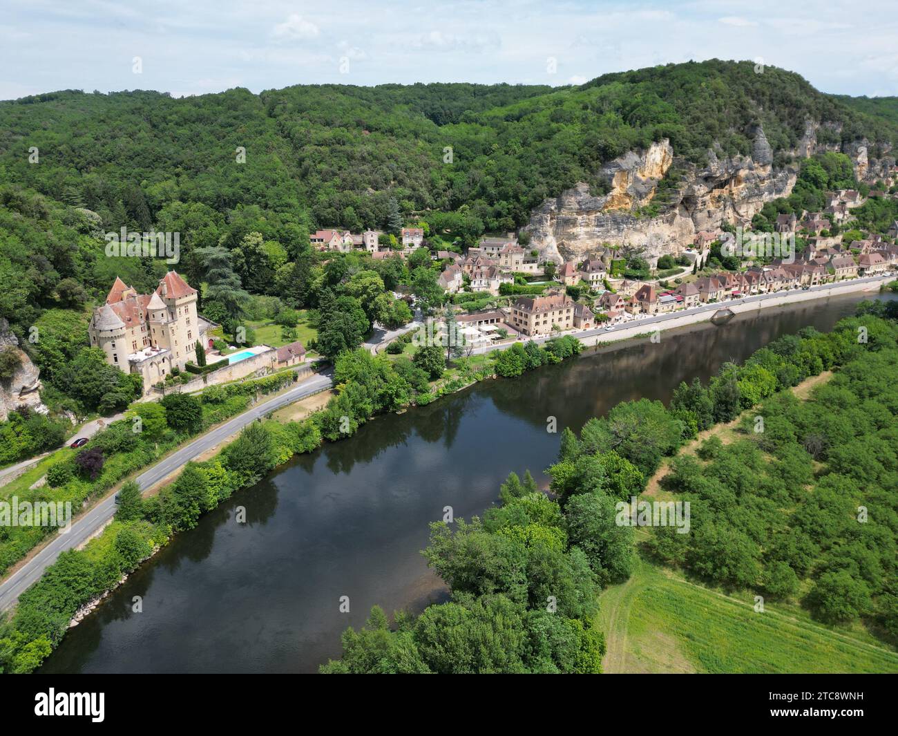Riverside village La Roque-Gageac Dordogne France Drone , aerial Stock ...