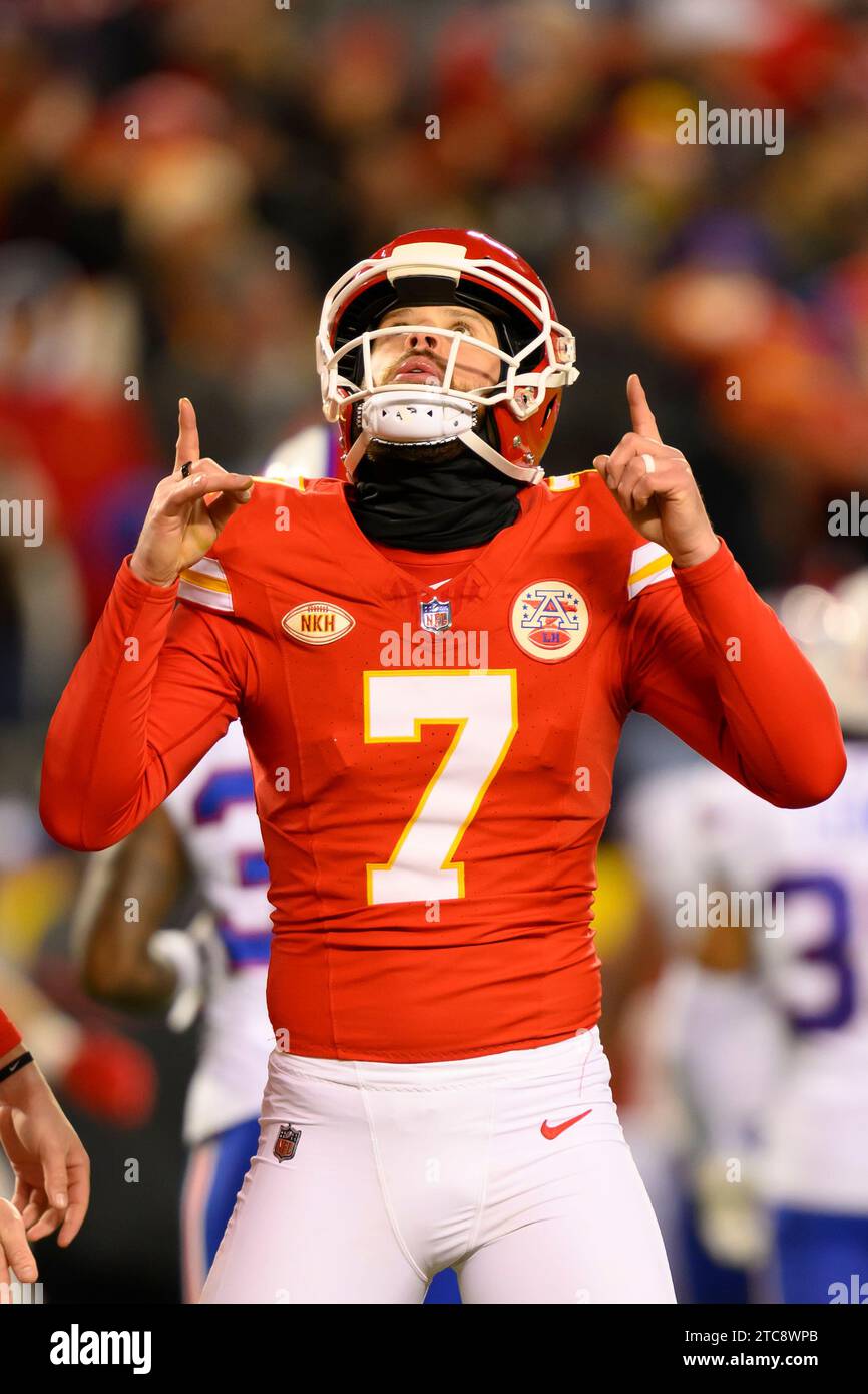 Kansas City Chiefs place kicker Harrison Butker celebrates a field goal ...