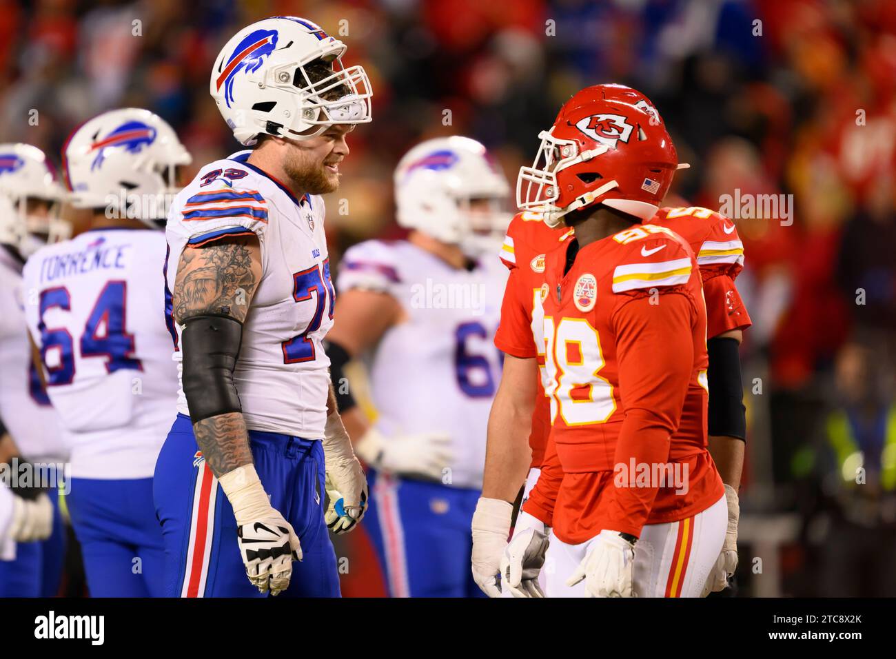 Buffalo Bills offensive tackle Spencer Brown, left, and Kansas City ...
