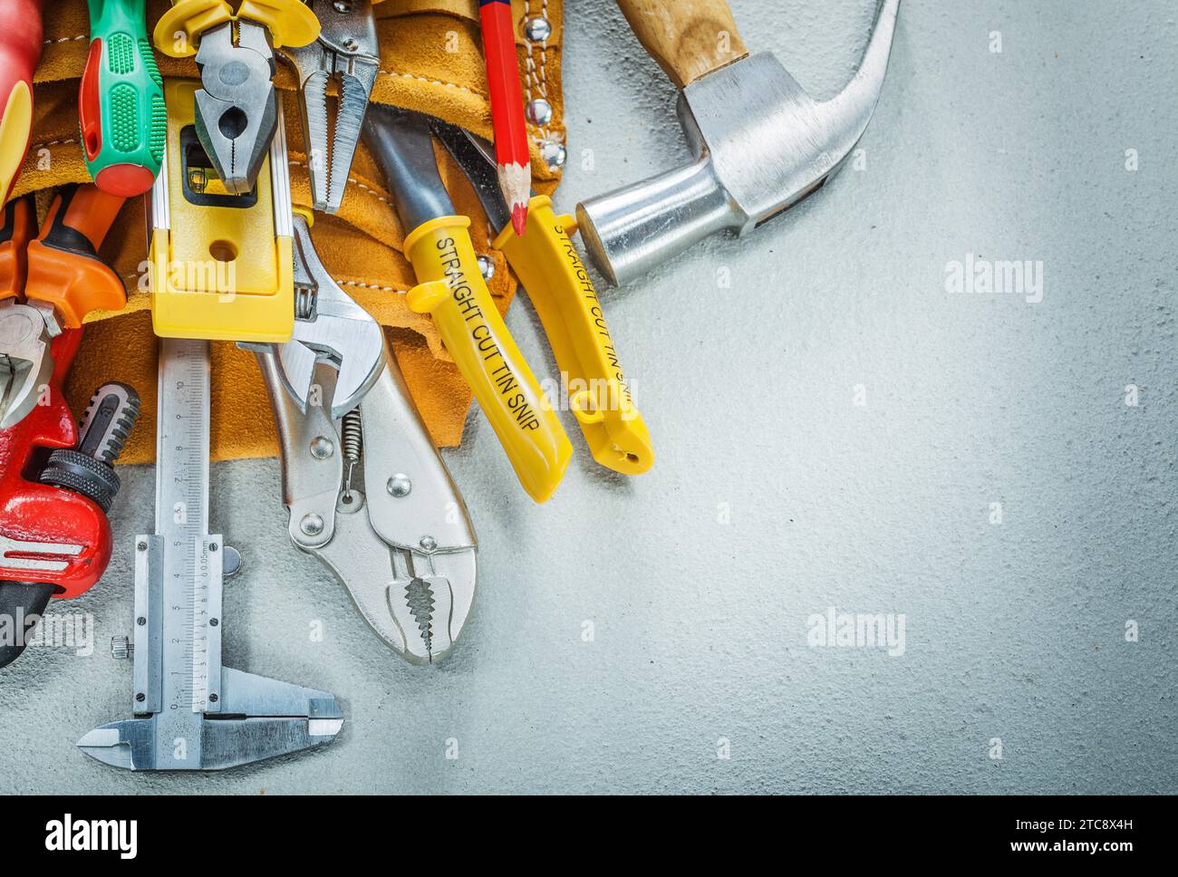 Leather building belt construction tool on concrete background Stock ...