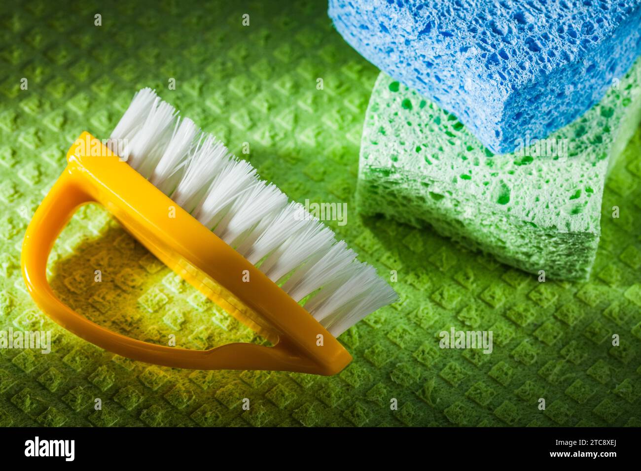 New plastic brushes Kitchen sponge on flannels Stock Photo - Alamy
