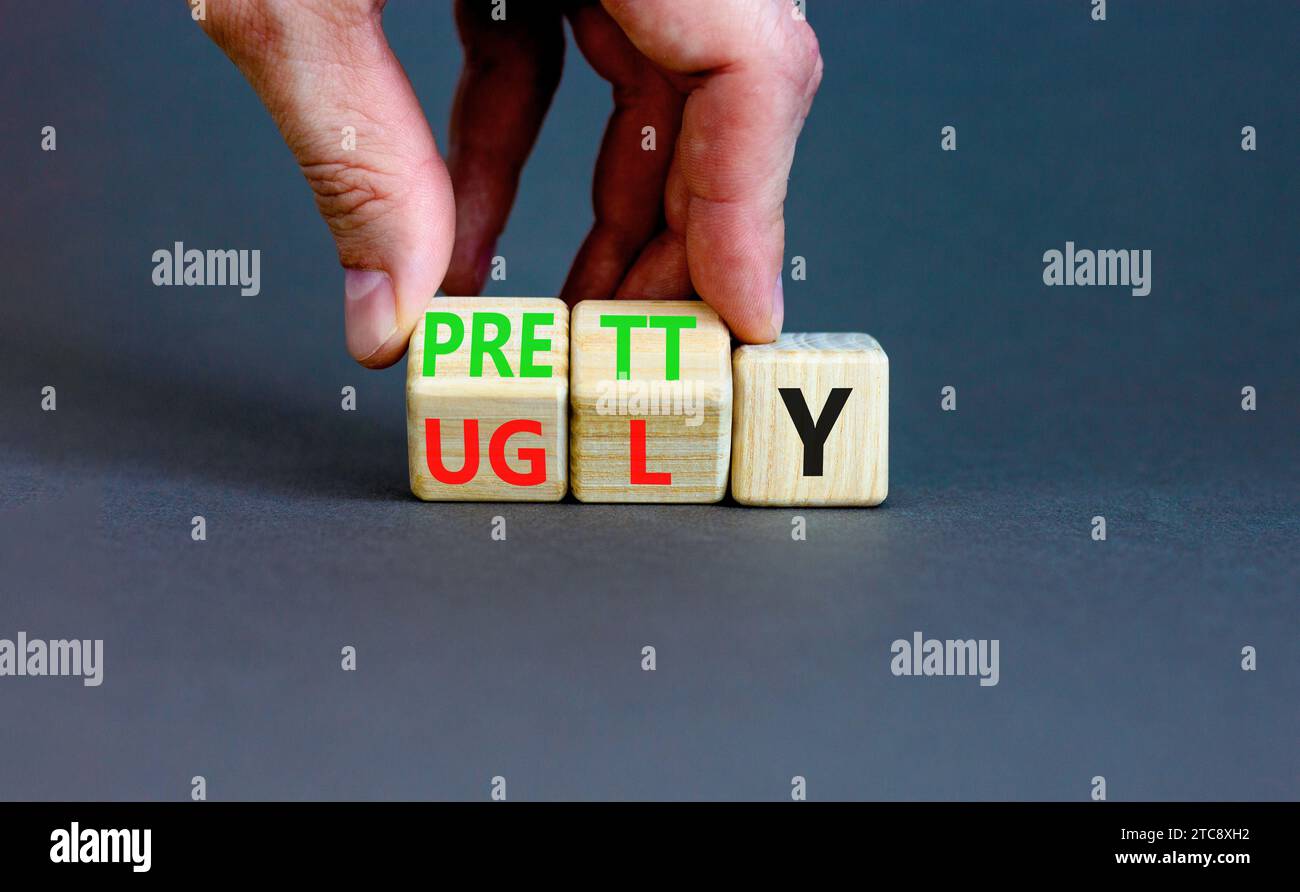 Pretty or ugly symbol. Concept word Pretty or Ugly on wooden cubes ...