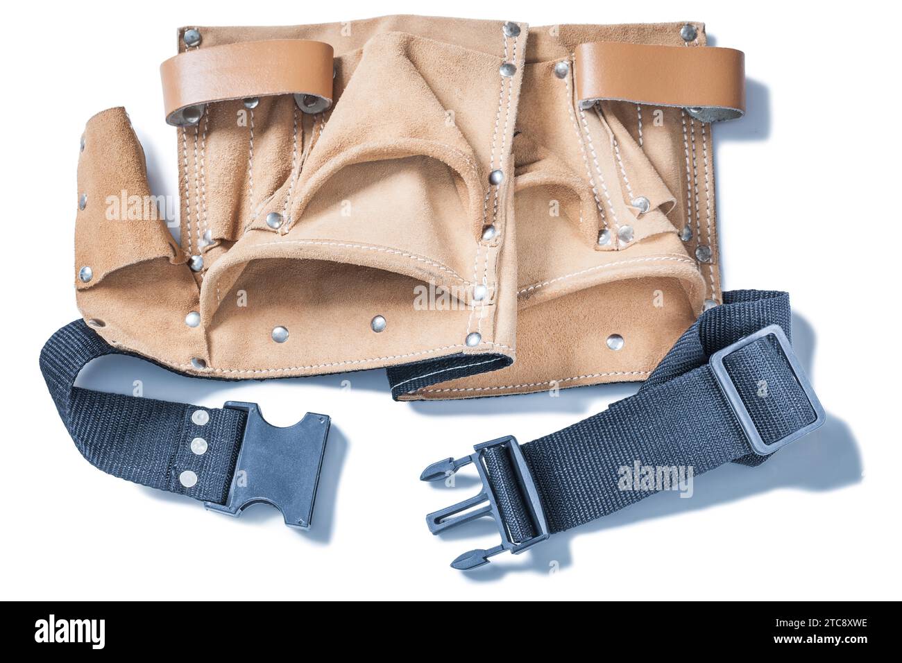 Empty large leather tool belt against a white background Stock Photo ...