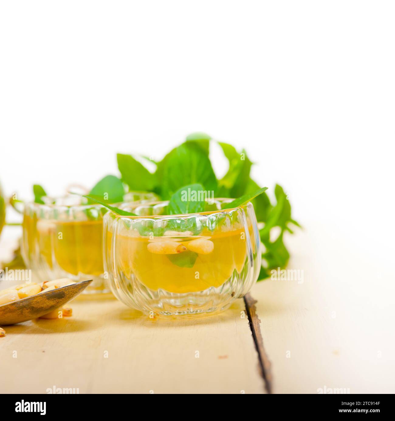 Traditional Arabic tea with mint and pine nuts, called tay Stock Photo ...