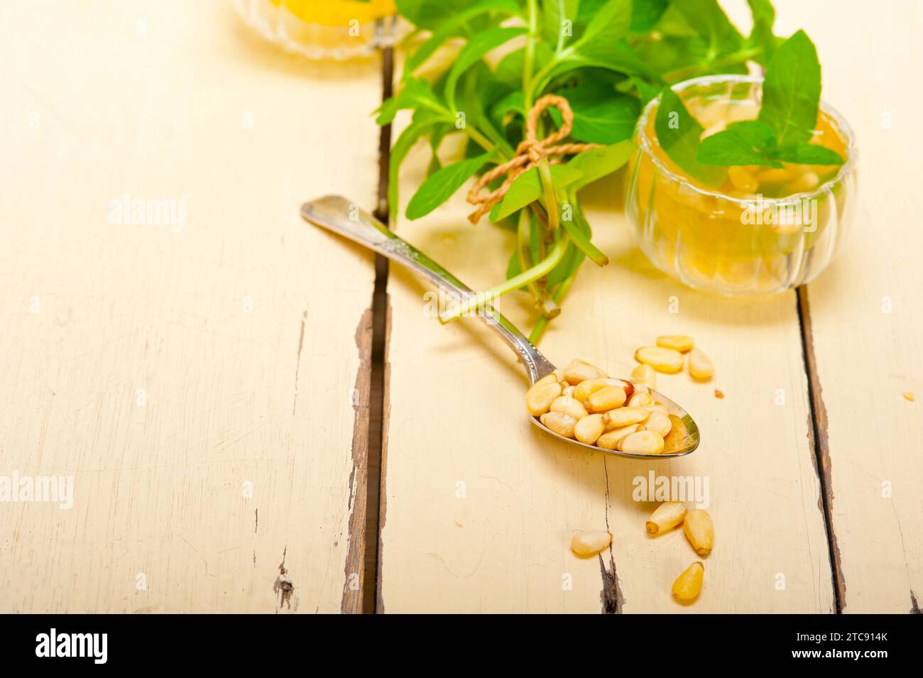 Traditional Arabic tea with mint and pine nuts, called tay Stock Photo ...