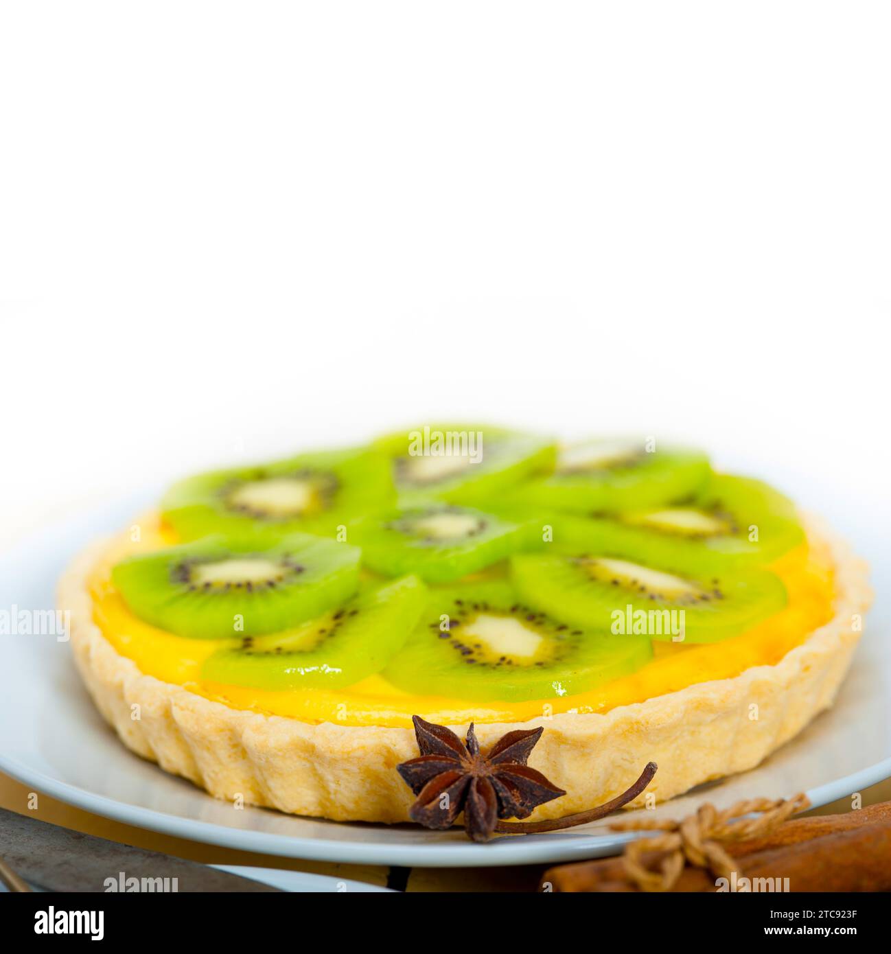 Kiwi pie tart with lemon custard cream and spices Stock Photo - Alamy