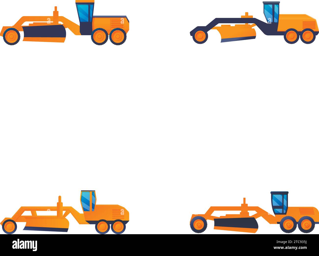 Road grader icons set cartoon vector. Heavy equipment vehicle. Repair ...