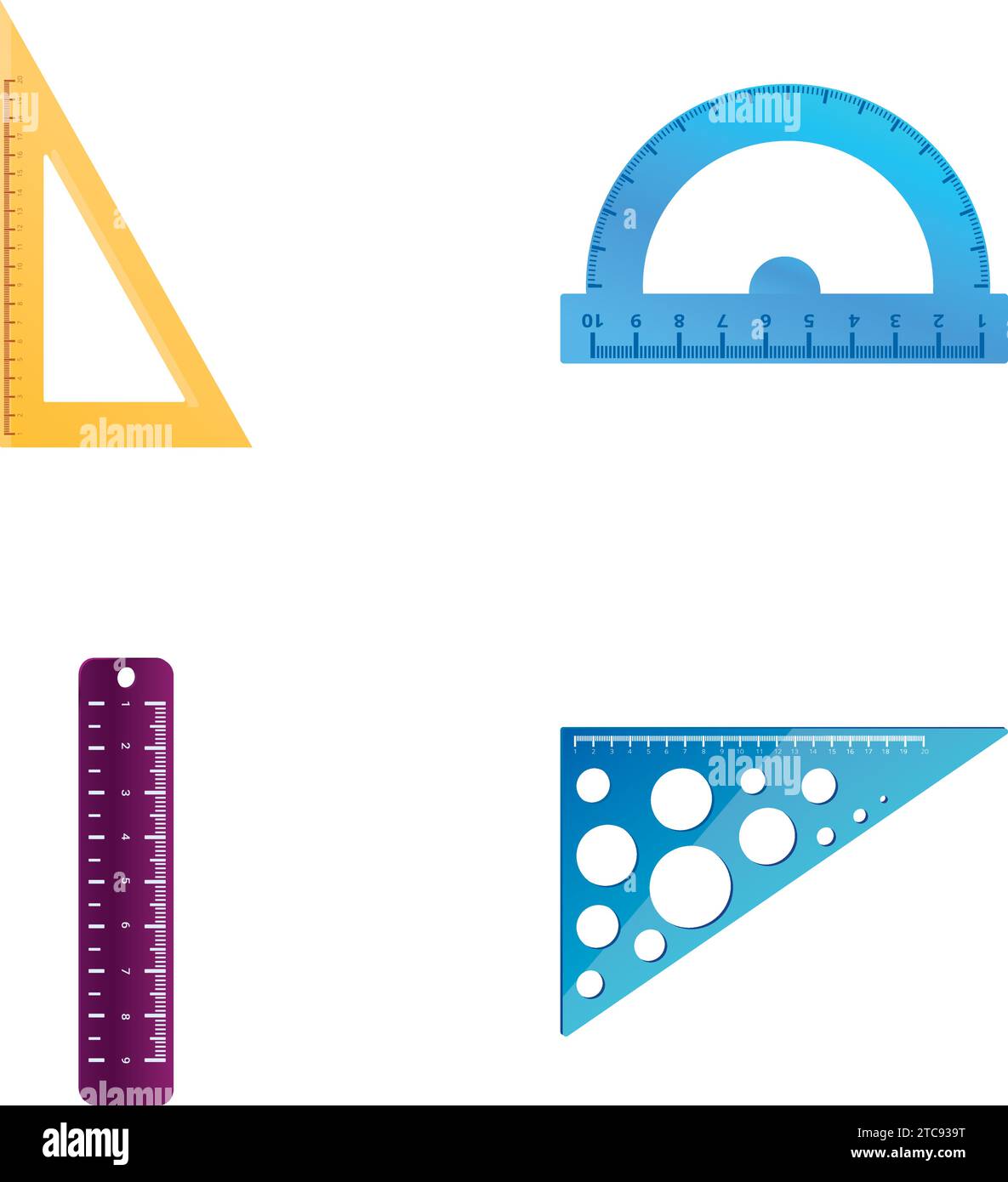 Ruler icons set cartoon vector. Protractor, ruler and triangle ...