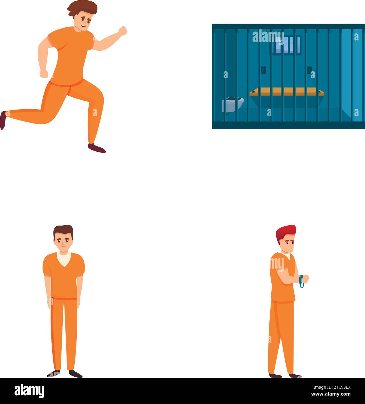 Male criminal icons set cartoon vector. Criminal character near prison ...